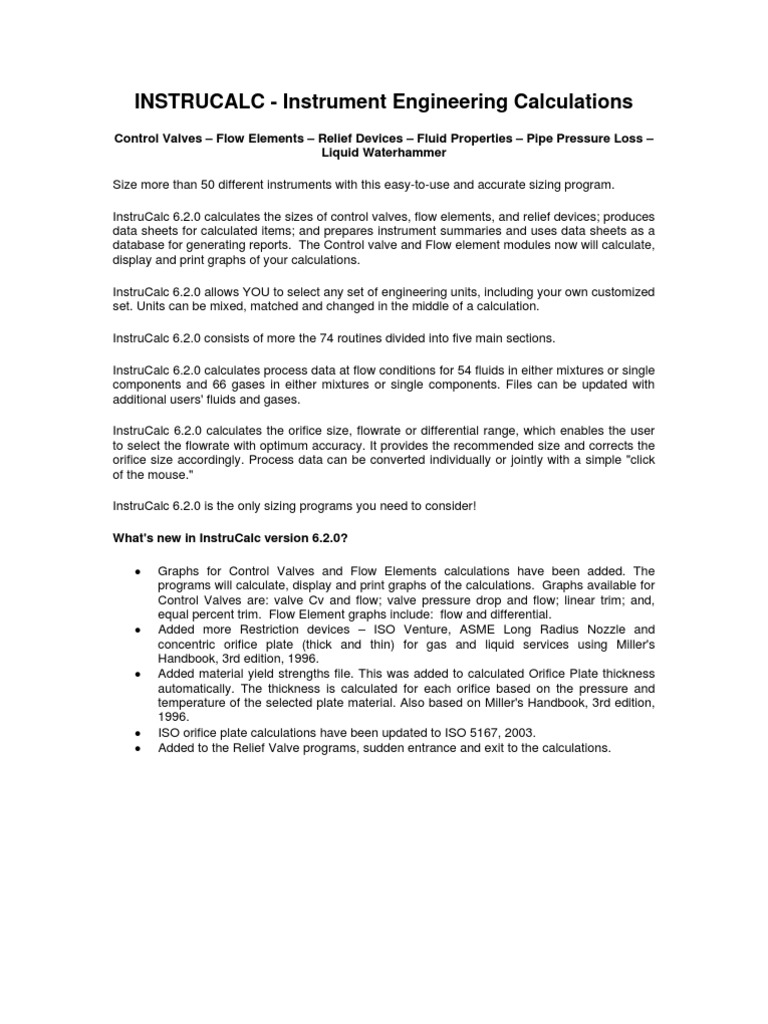 INSTRUCALC - Instrument Engineering Calculations | PDF | Valve | Fluid ...