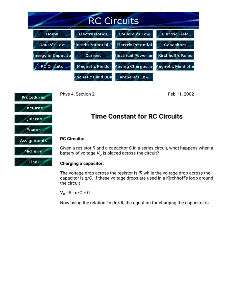 Time Constant For RC Circuits | PDF