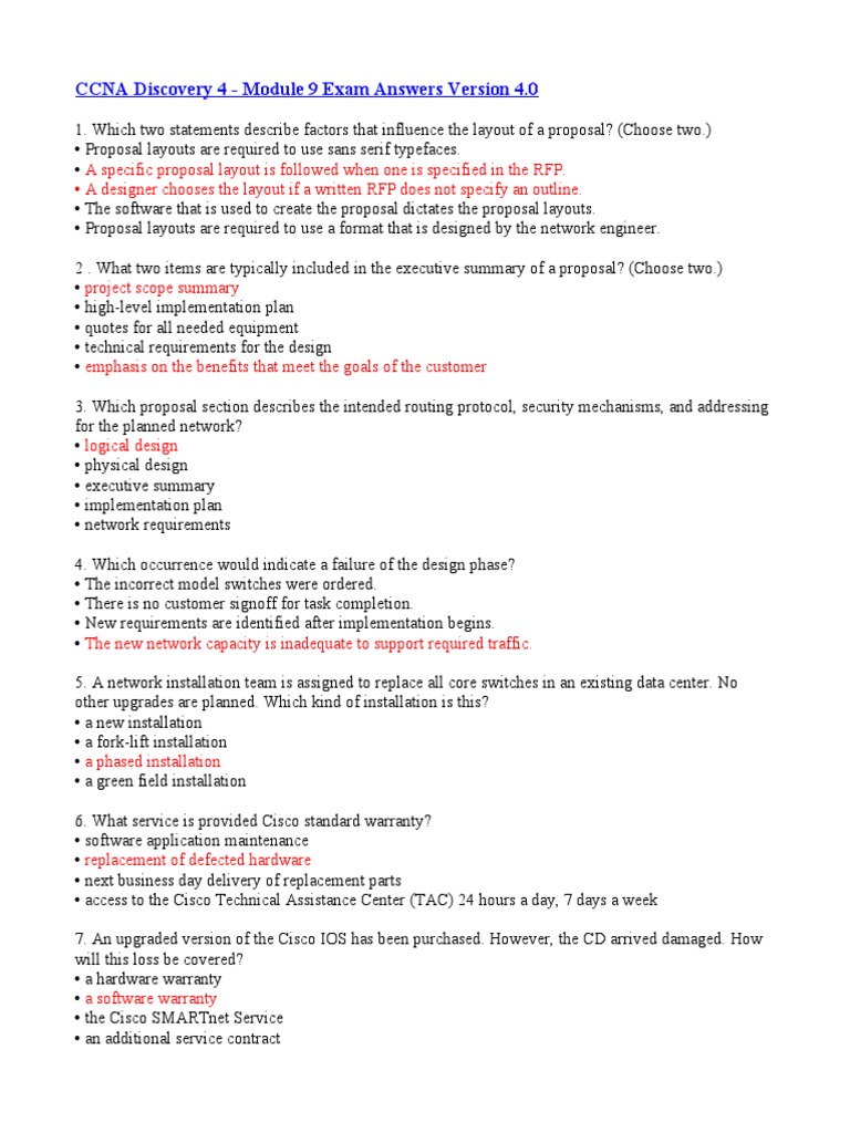 Ccna Discovery 4 Module 9 Exam Answers Version 40 Pdf Computer
