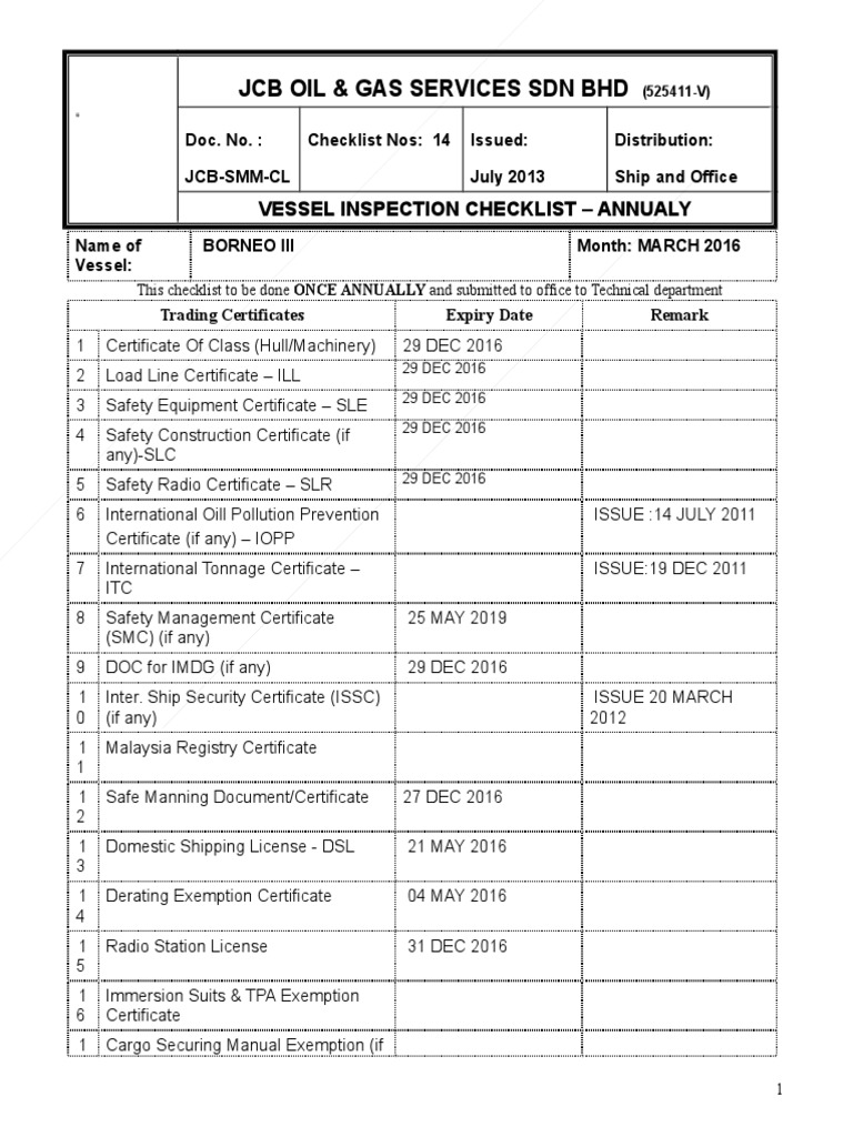 14.vessel Inspection - Checklst | PDF