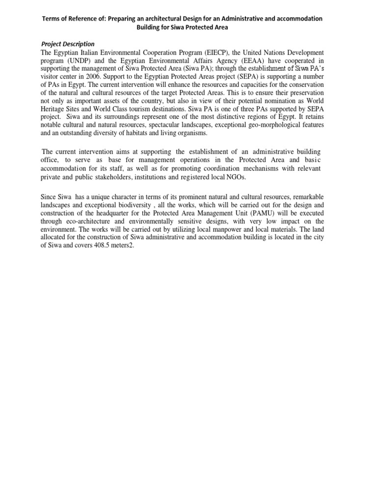 Terms of Reference For Design of Siwa Administrative Building | PDF ...