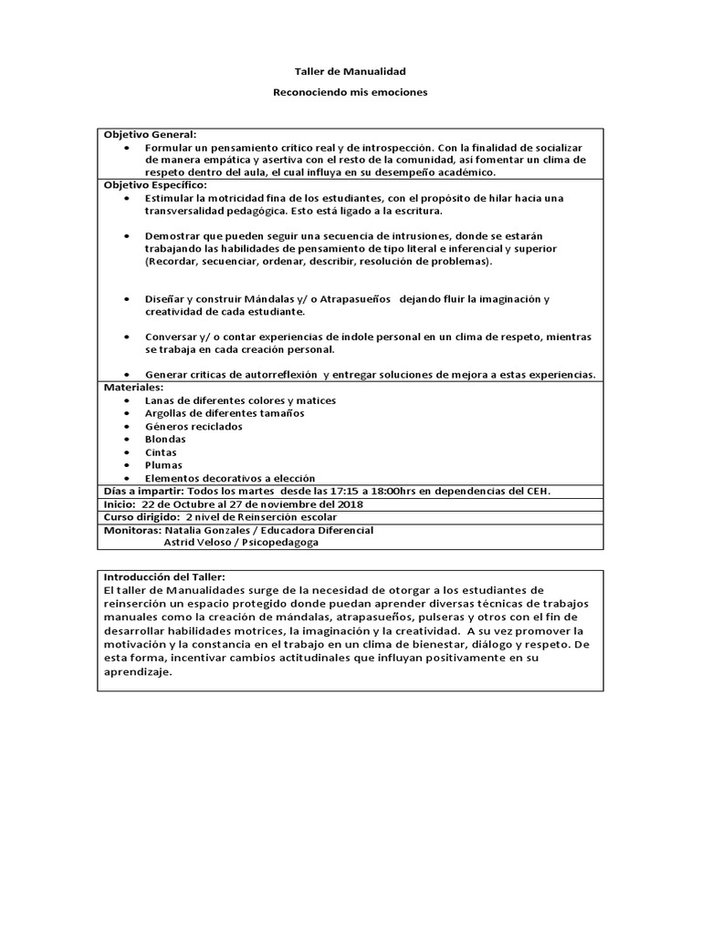 Taller de Manualidad | PDF | Crecimiento personal y profesional