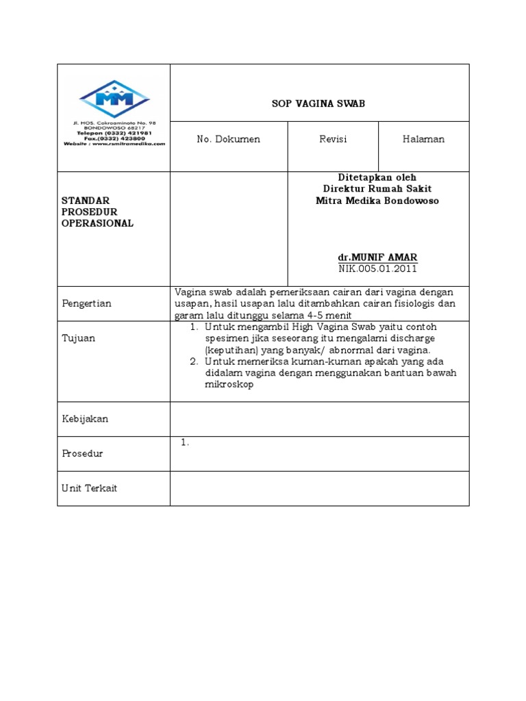 Sop Vagina Swab | PDF