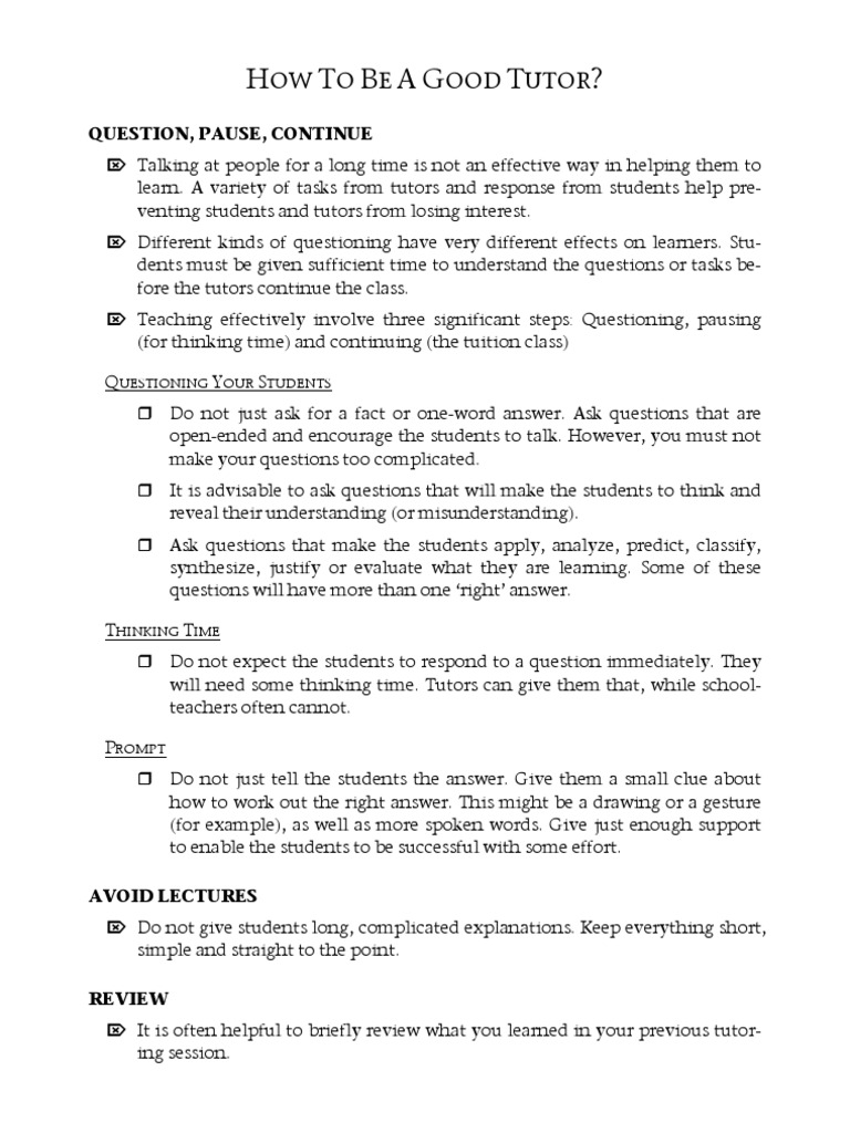 How To Be A Good Tutor | PDF | Tutor | Question
