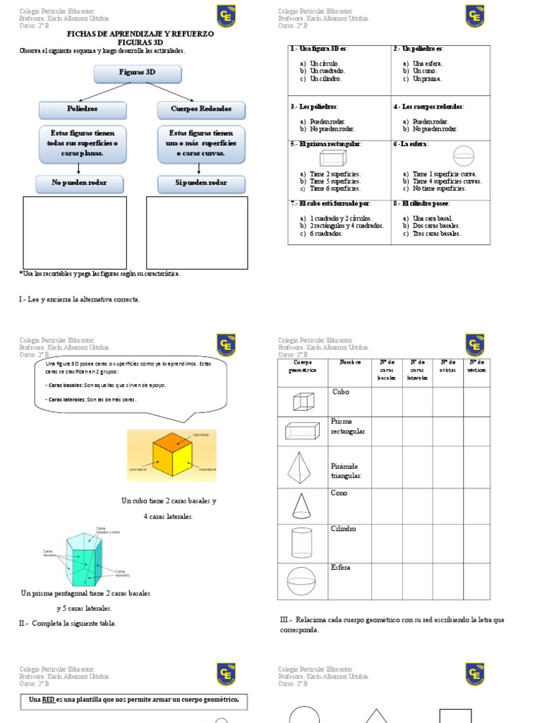 Fichas de Aprendizaje: Figuras 3D | PDF | Rectángulo | Geometria clasica