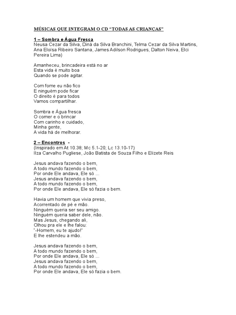 Letras CD Todas As Crianças | PDF | Família | Amor