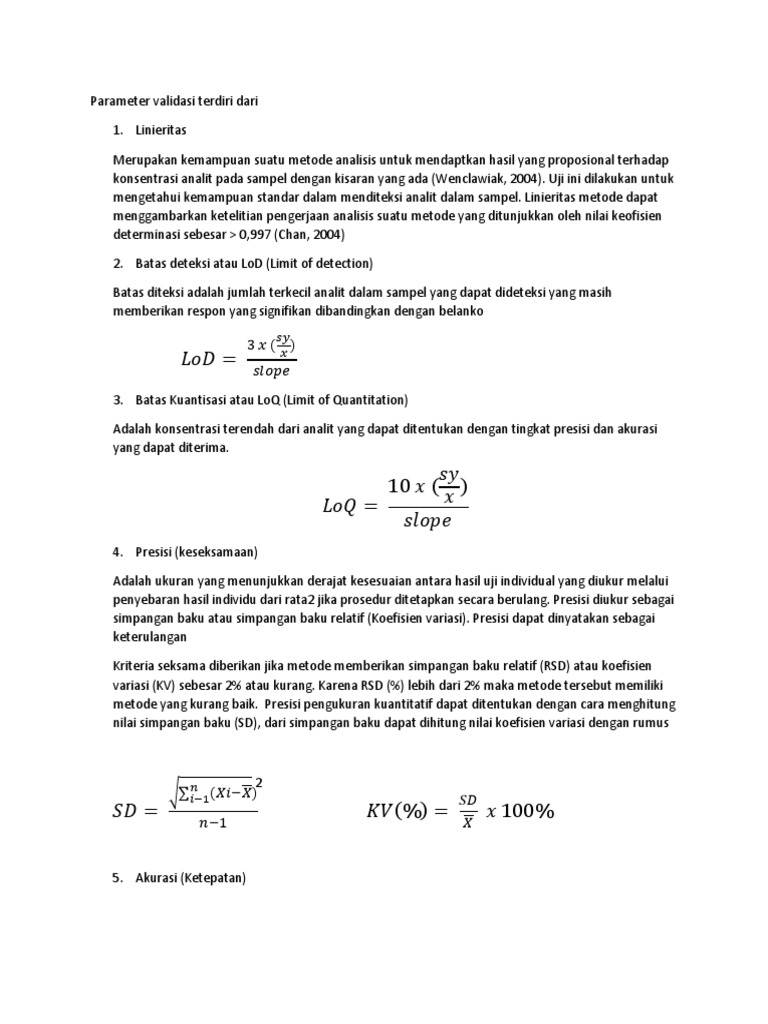 Parameter Validasi Akurasi Presisi DLL | PDF | Metode & Bahan Ajar