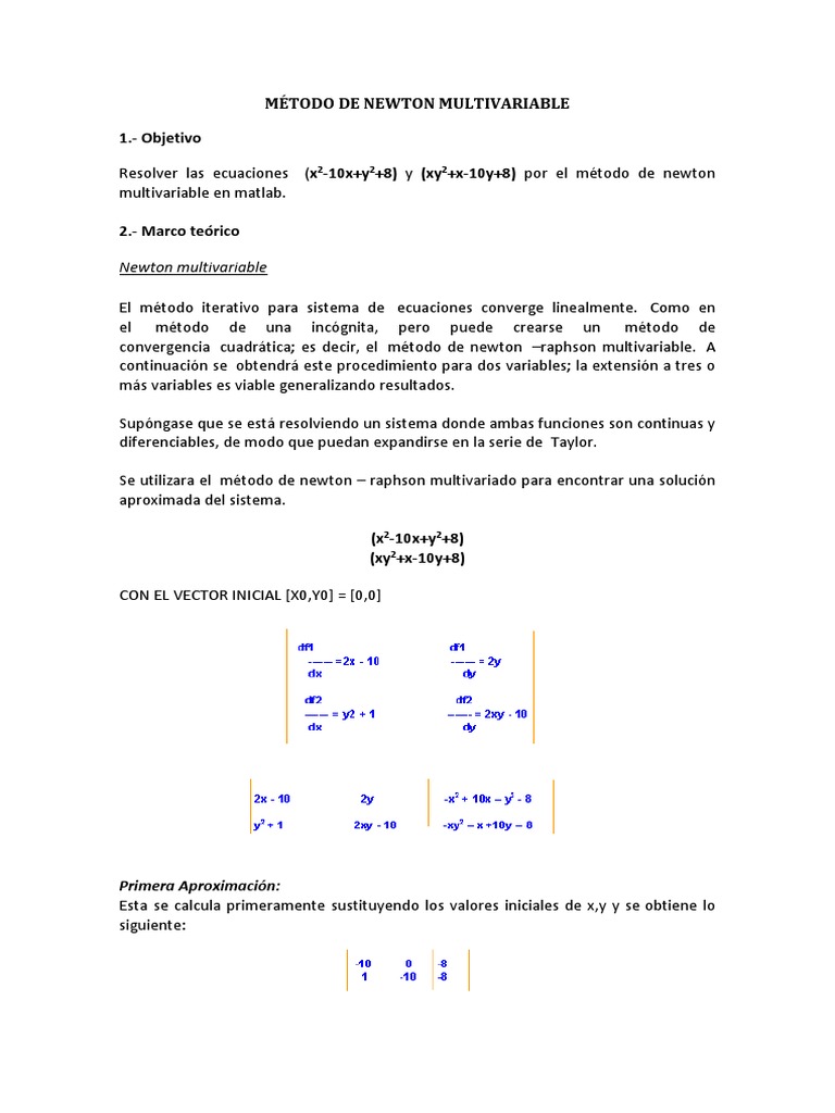 Método de Newton Multivariable 1 | PDF | Ecuaciones | Álgebra
