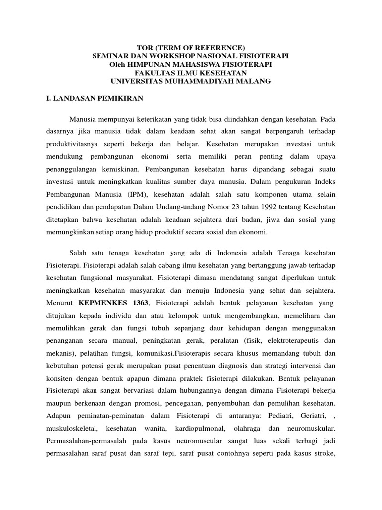 TOR Seminar Dan Workshop Fisioterapi Pada HNP-2 | PDF