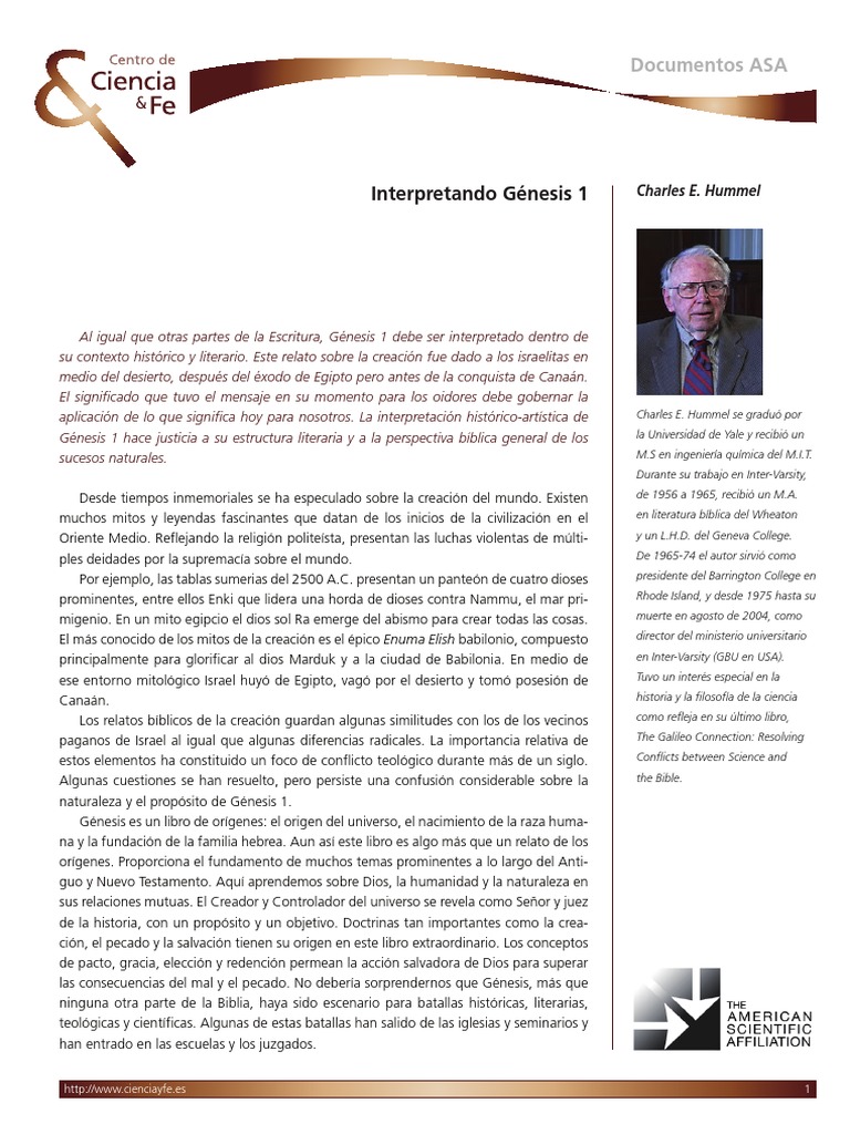 Documento ASA Hummel Interpreting Genesis One | PDF | Libro del Génesis | Moisés