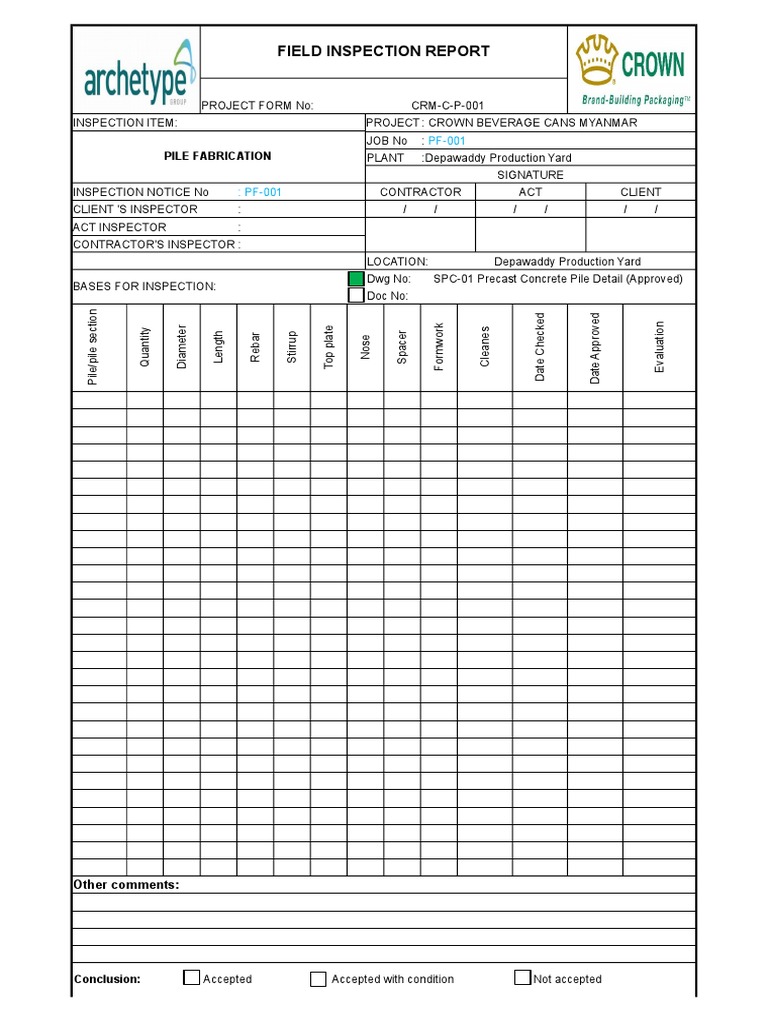 Field Inspection Report: Pile Fabrication | Download Free PDF ...