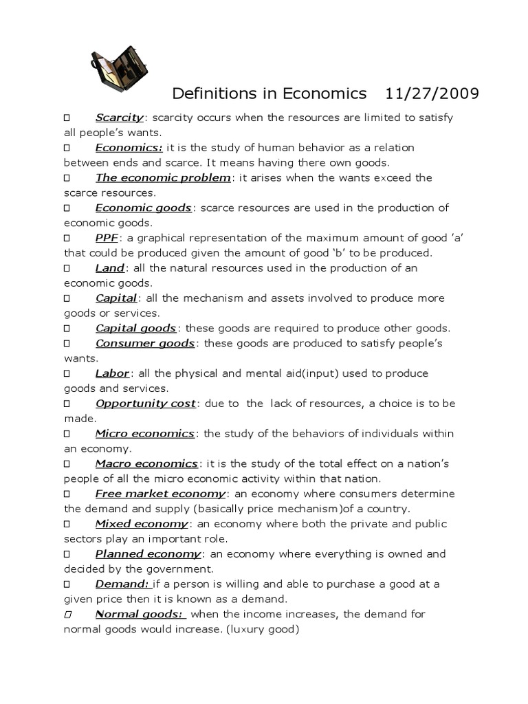 Key Economic Definitions Explained | PDF | Demand | Economics