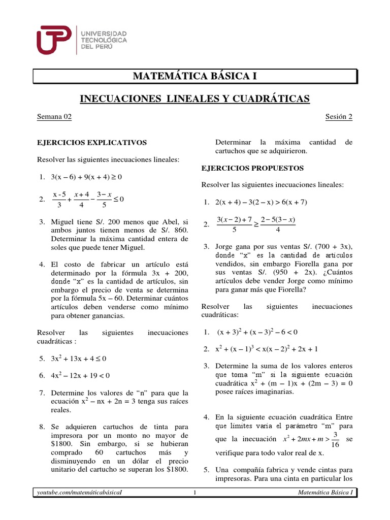Inecuaciones Lineales y Cuadraticas | PDF | Ecuaciones | Euro