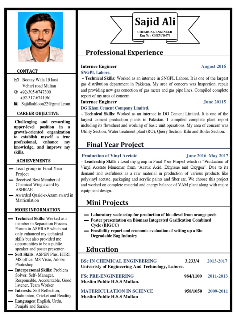 Sajid Ali Cv.. | PDF | Acetic Acid | Polyvinyl Chloride