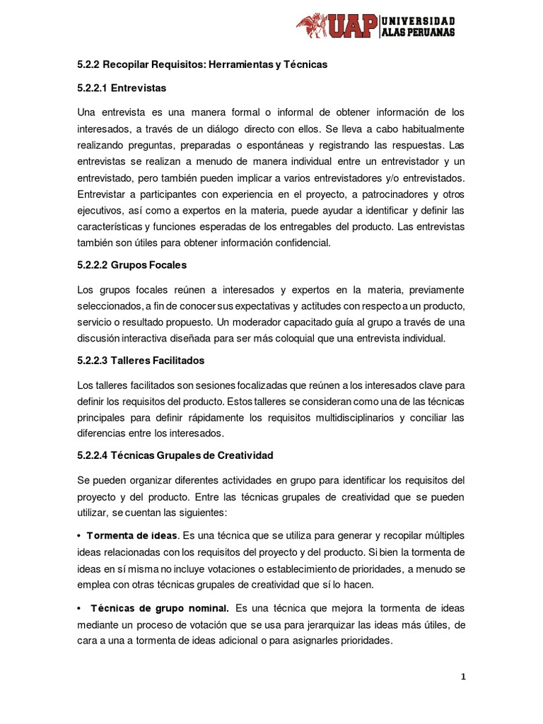 Recopilar Requisitos: Herramientas y Técnicas | PDF | Grupo de enfoque ...