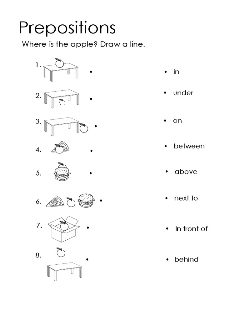 Prepositions: Where Is The Apple? Draw A Line | PDF