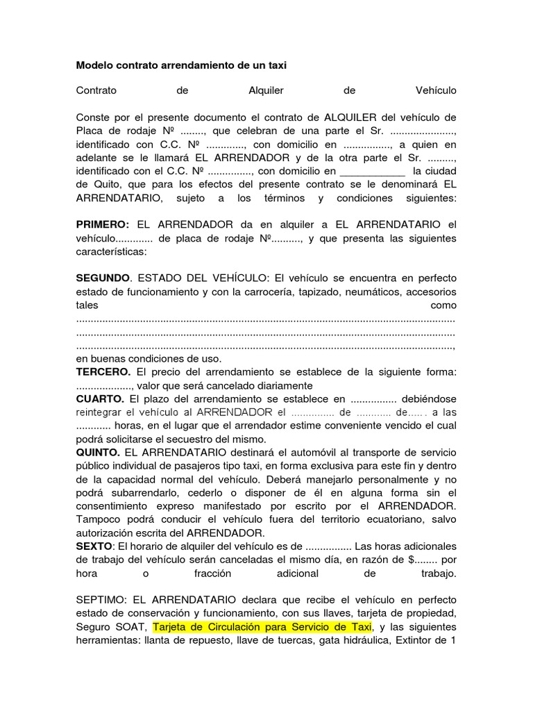 Contrato Arriendo Vehiculo | PDF | Vehículos | Vehículo de motor
