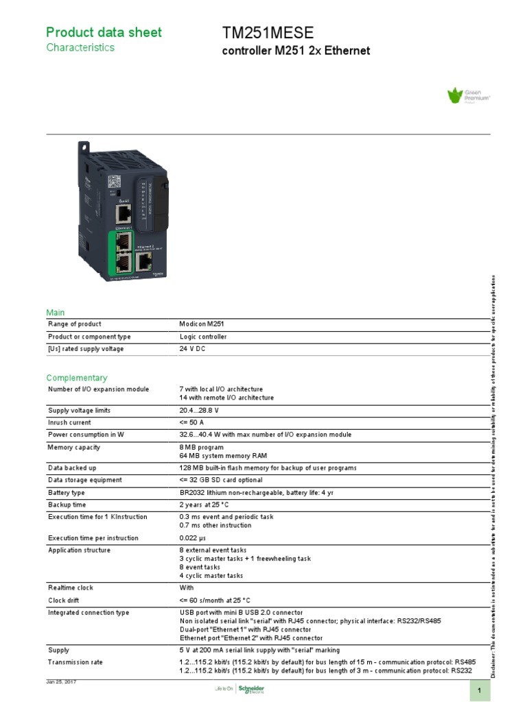 Logic Controller - Modicon M251 - TM251MESE | PDF | Hertz | Port (Computer Networking)