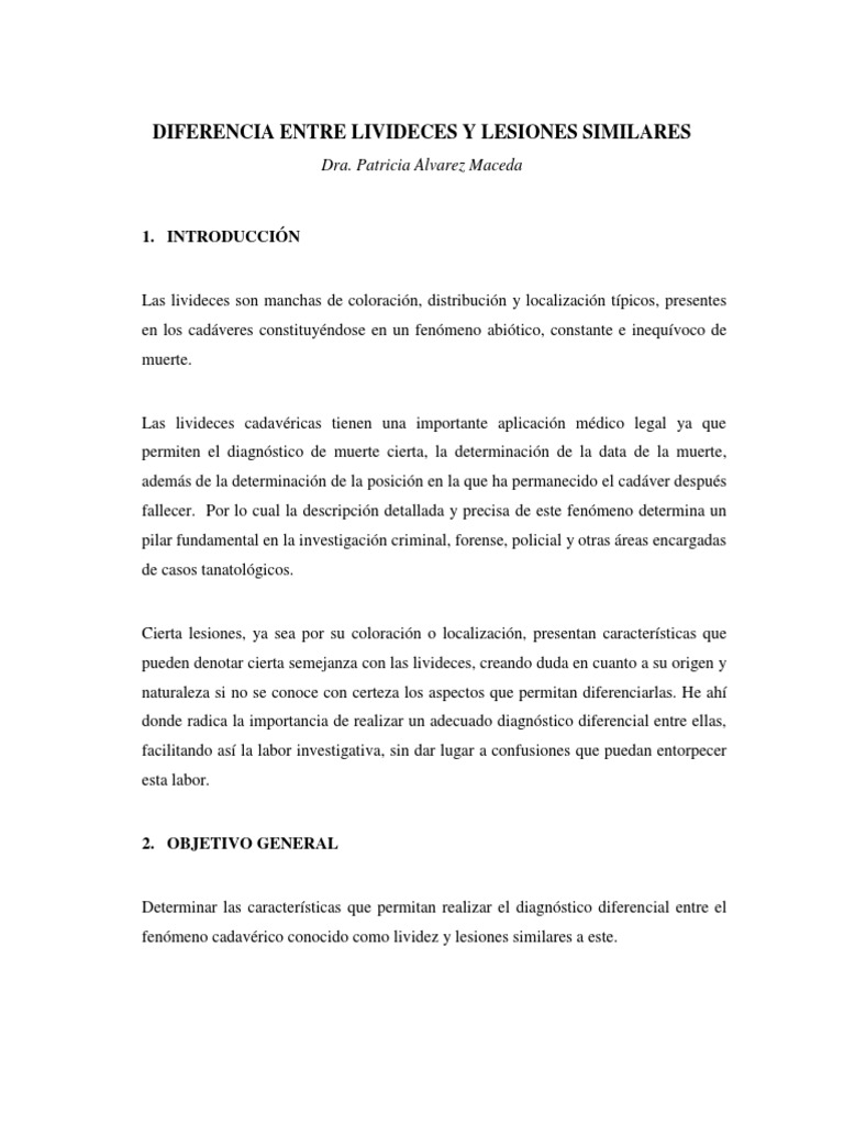 Diagnóstico de Livideces Cadavéricas | PDF | Sangre | Especialidades ...