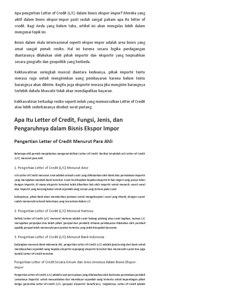 Pengertian Letter of Credit | PDF