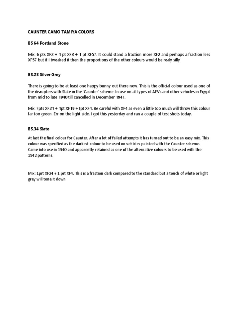 Caunter Camouflage Color Mixing Guide | PDF