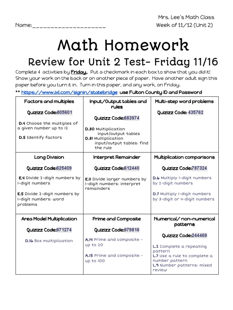 Math HW Week 15 - Unit 2 Review | PDF | Multiplication | Discrete ...