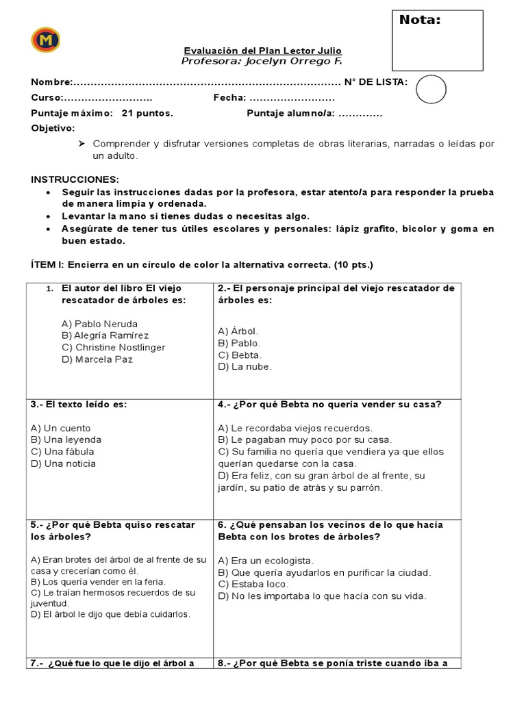 PB - Mensual - 3° - El Viejo Rescatador de Arboles | PDF