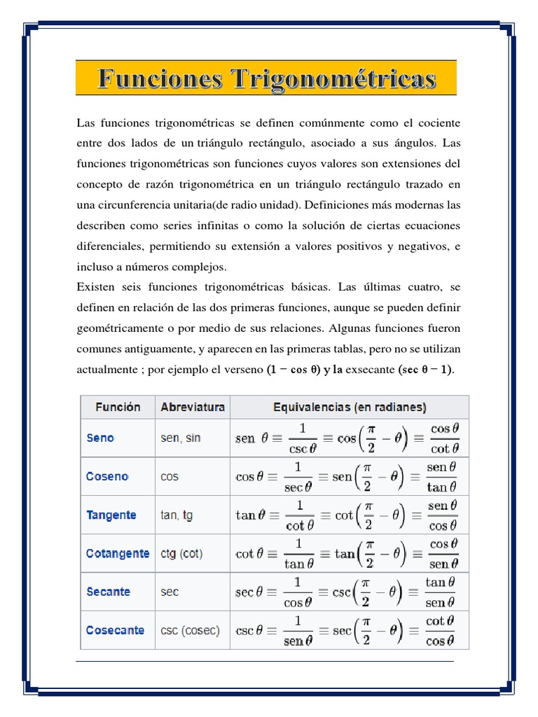 Funciones Trigonométricas | Descargar gratis PDF | Funciones trigonométricas | Trigonometría
