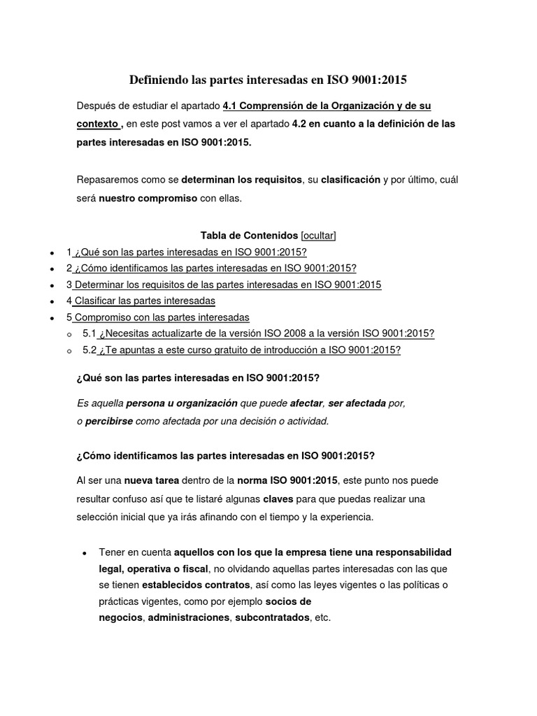 Partes Interesadas en ISO 9001:2015 | PDF | Calidad (comercial) | Business