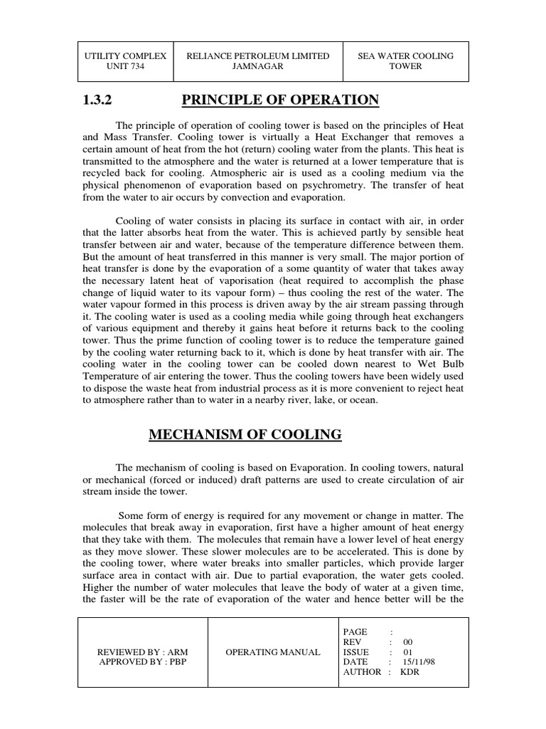 Principles Of Operation And Mechanisms Of Cooling In Sea Water Cooling