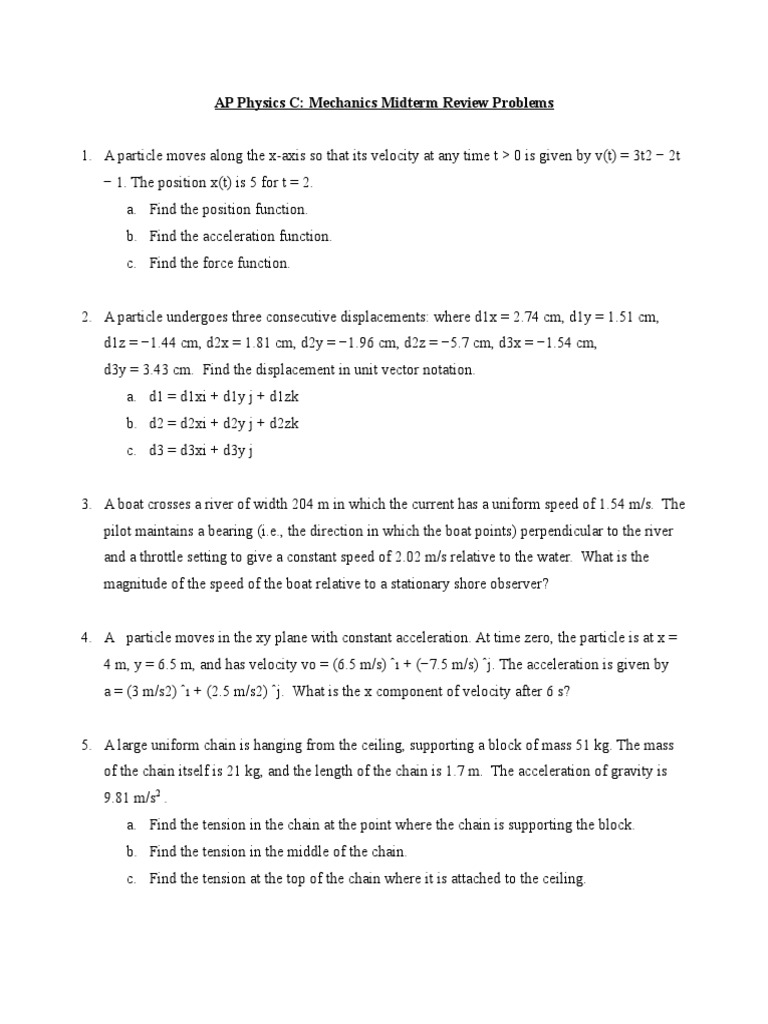 AP Physics C Mechanics Midterm Review | PDF | Tension (Physics) | Acceleration