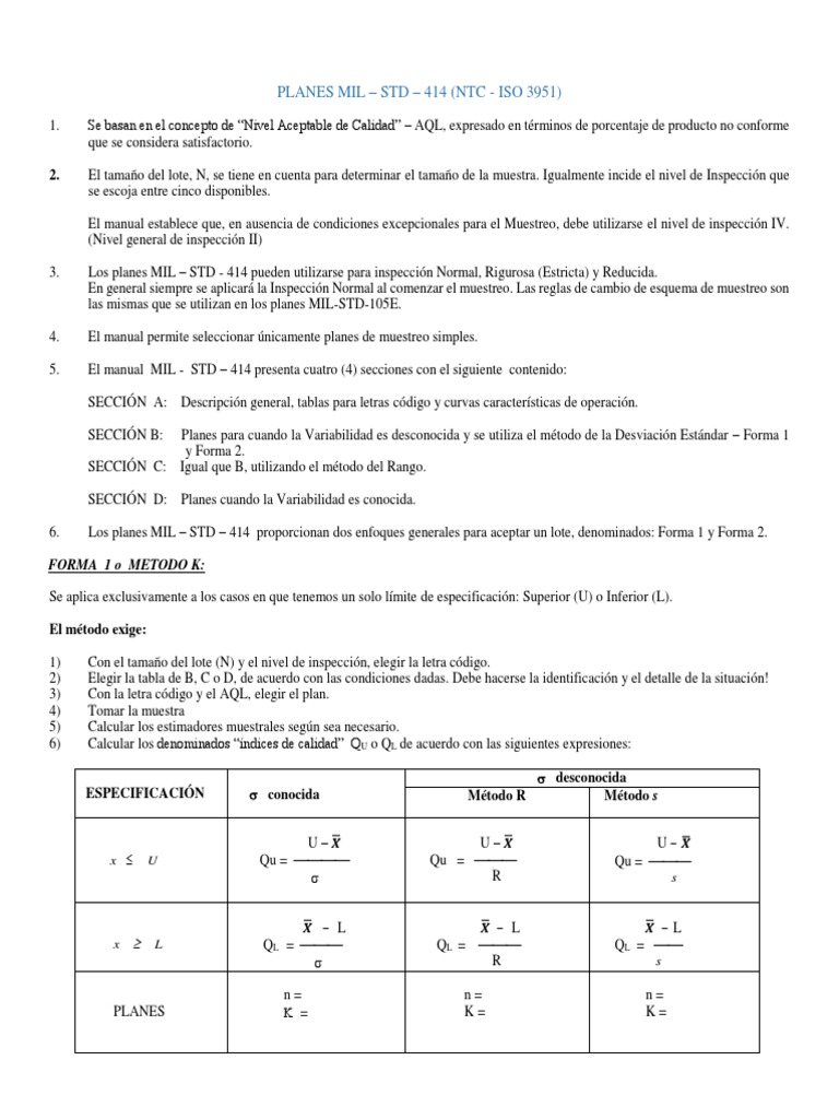 CdeC - Características Planes MIL-STD-414 PDF | PDF | Muestreo ...