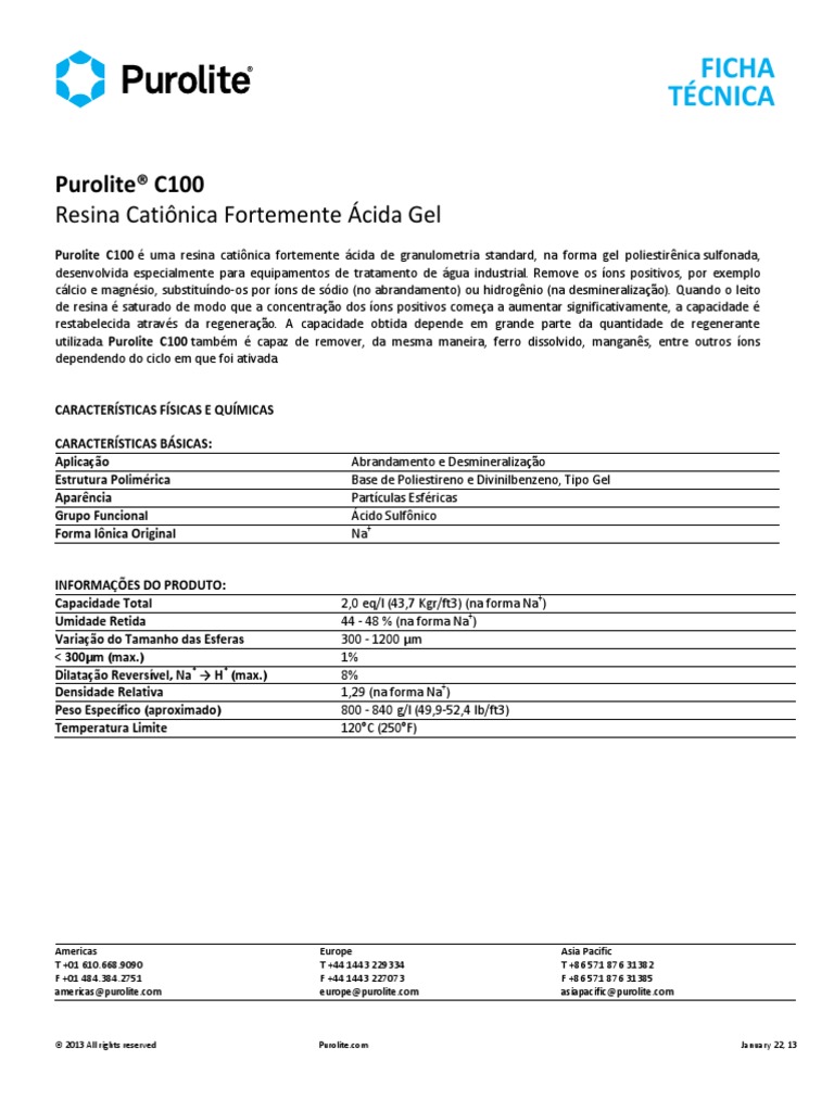 Purolite C100 Atualizado PDF | PDF | Hidrogênio | Química