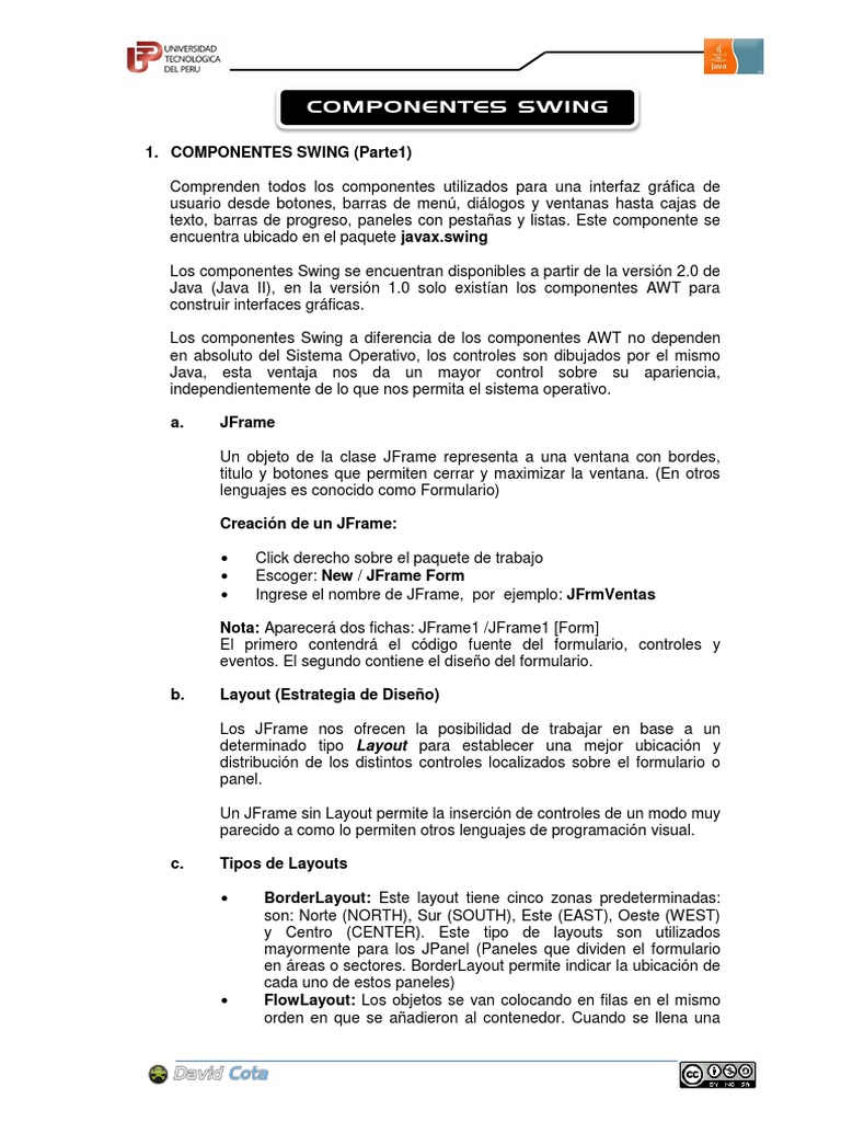 Componentes Swing Pdf Java Lenguaje De Programación Ventana