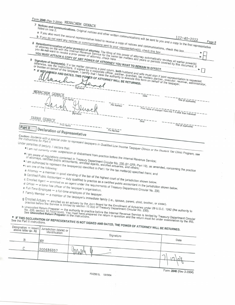 Power of Attorney Representation Form | PDF