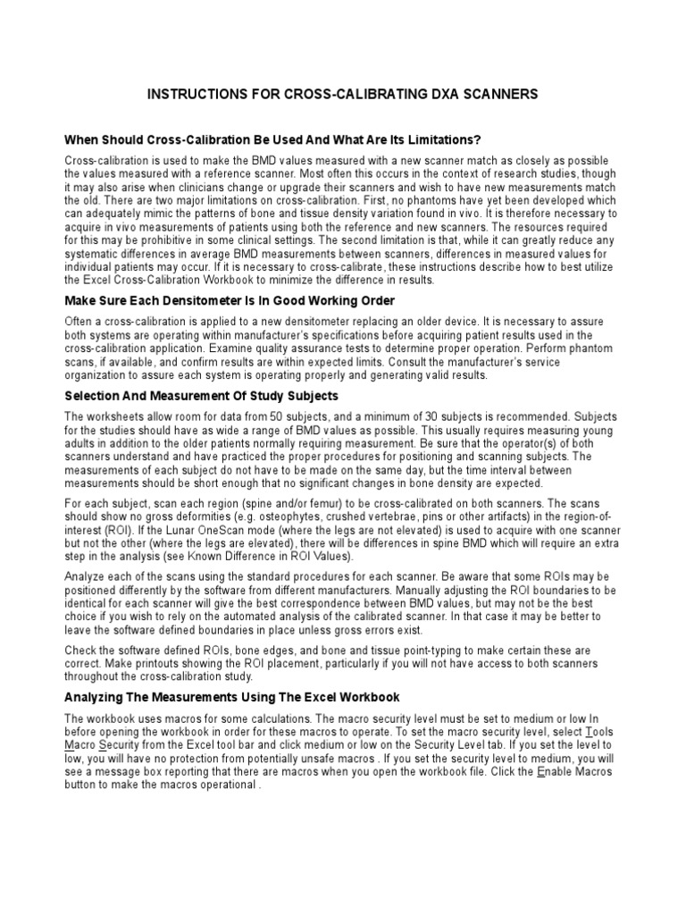 Instructions for Cross-Calibrating DXA Scanners | PDF | Regression ...