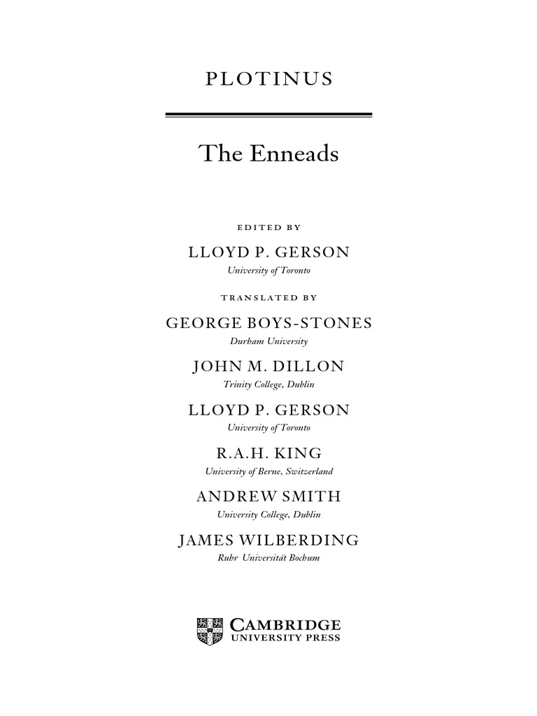 Plotinus - Lloyd P. Gerson (Ed.) - The Enneads (2018, Cambridge University Press) PDF | PDF ...