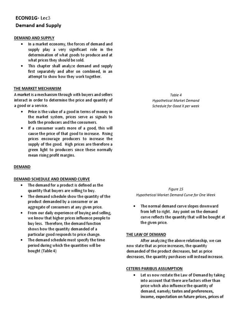 ECON01G - Lec3 - Demand and Supply | PDF | Supply (Economics) | Supply ...