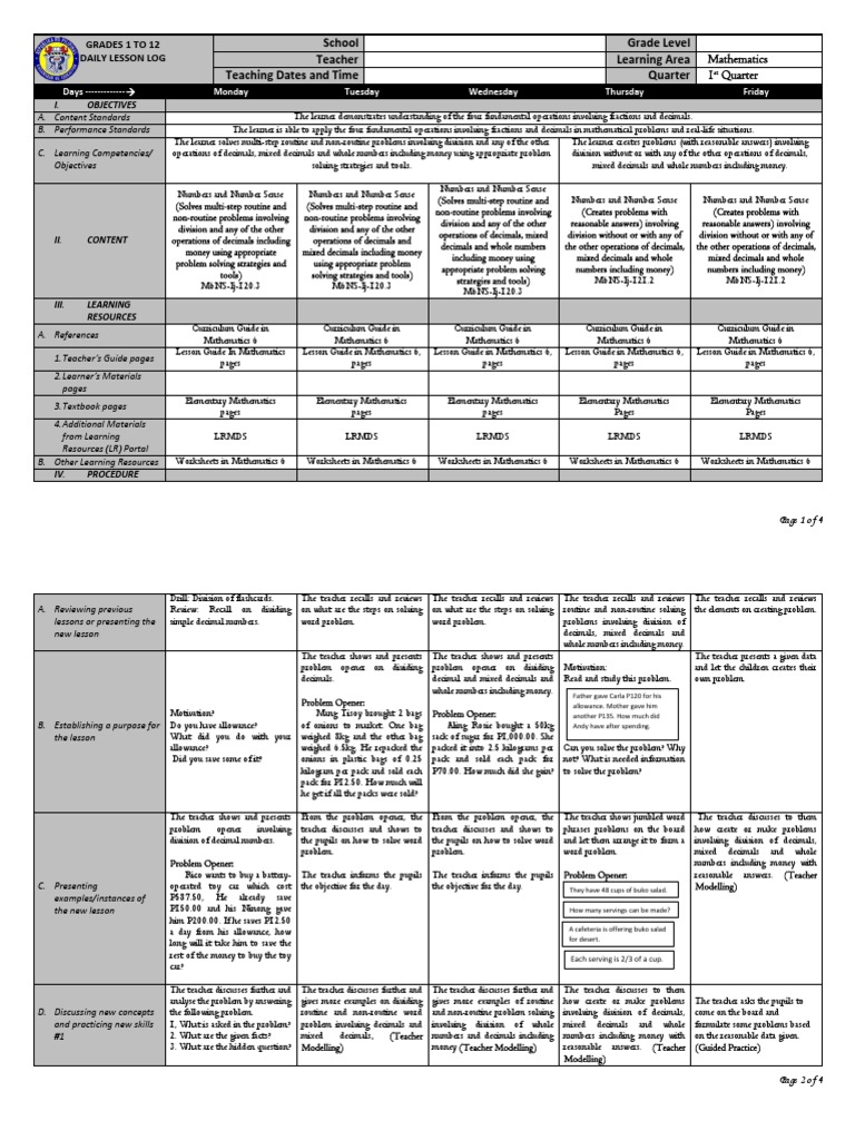 MATH 6 Q1 - 10th Week | PDF | Teachers | Curriculum