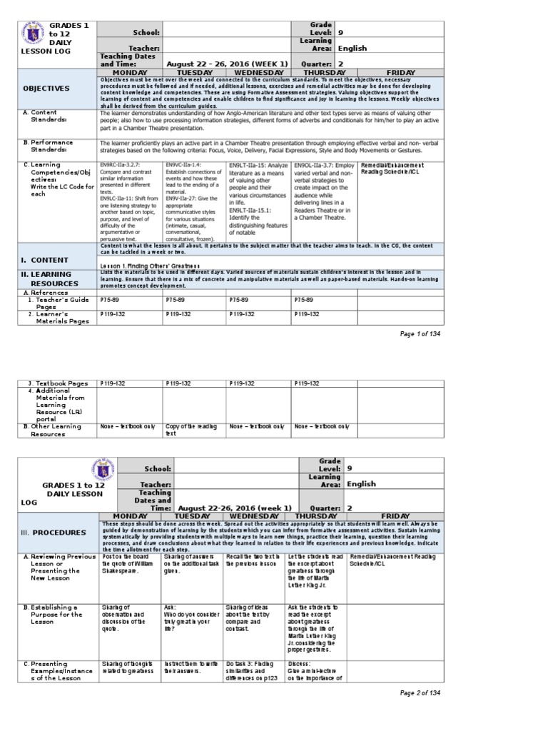 DLL Grade 9 | Download Free PDF | Question | Teachers