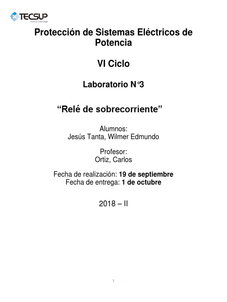 Informe N°3 - Rele de Sobrecorriente | Descargar gratis PDF | Corriente eléctrica | Relé