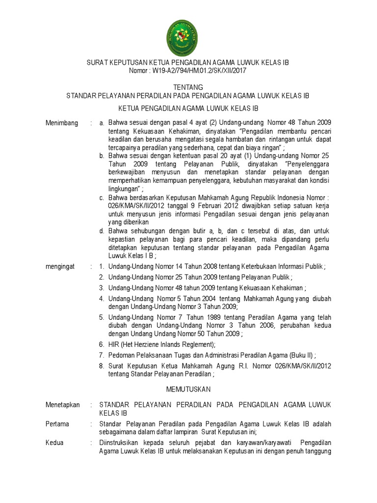 Standar Pelayanan Peradilan | PDF Standar Pelayanan Peradilan | PDF