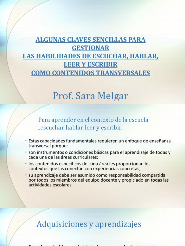 Escuchar Hablar Leer Escribir | PDF | Lectura (proceso) | Maestros