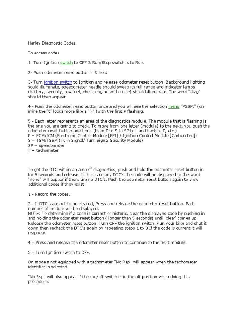 Harley Diagnostic Codes | PDF | Fuel Injection | Ignition System