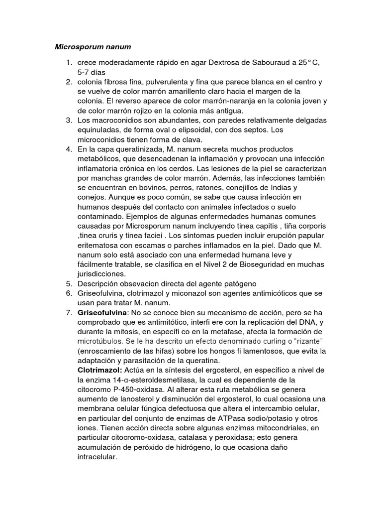 Microsporum Nanum | PDF | Especialidades Medicas | Biología