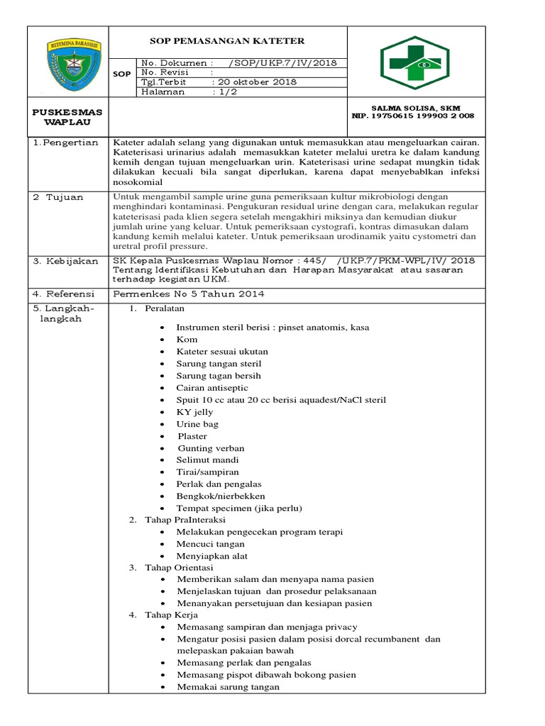 SOP PEmasangan Kateter | PDF