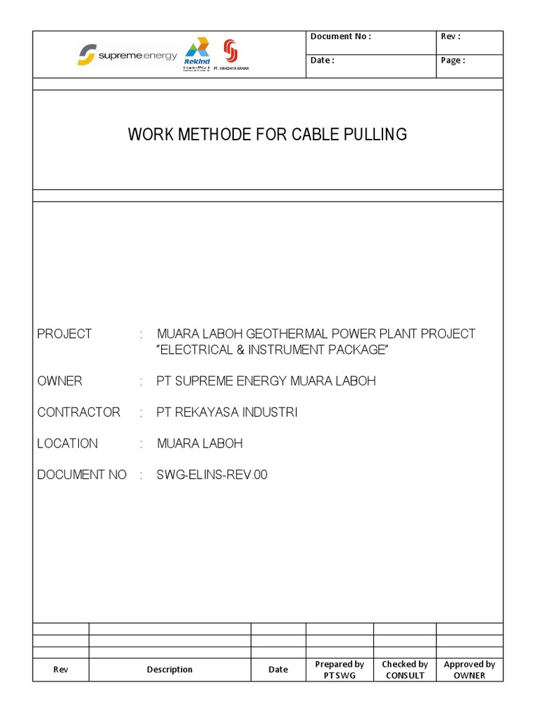 Work Method For Pulling Cable | PDF | Crane (Machine) | Insulator ...