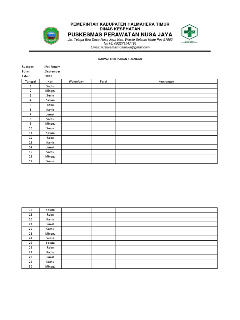 Jadwal Kebersihan Ruangan | PDF