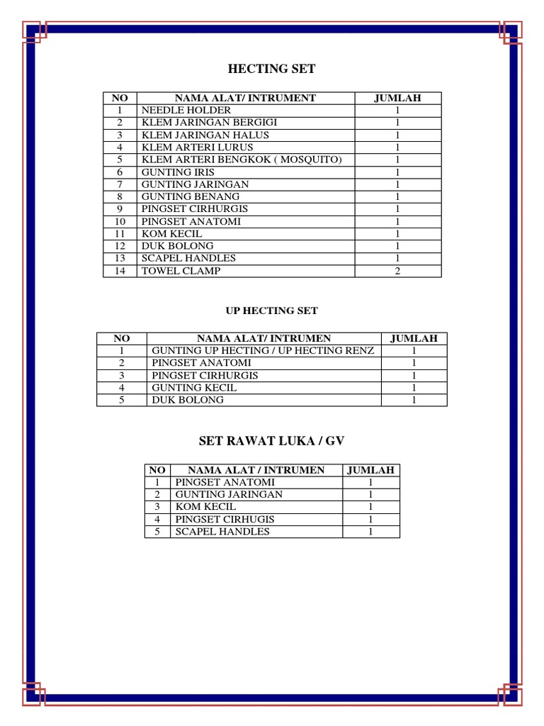 Hecting Set: NO Nama Alat/ Intrument Jumlah | PDF | Home & Garden ...