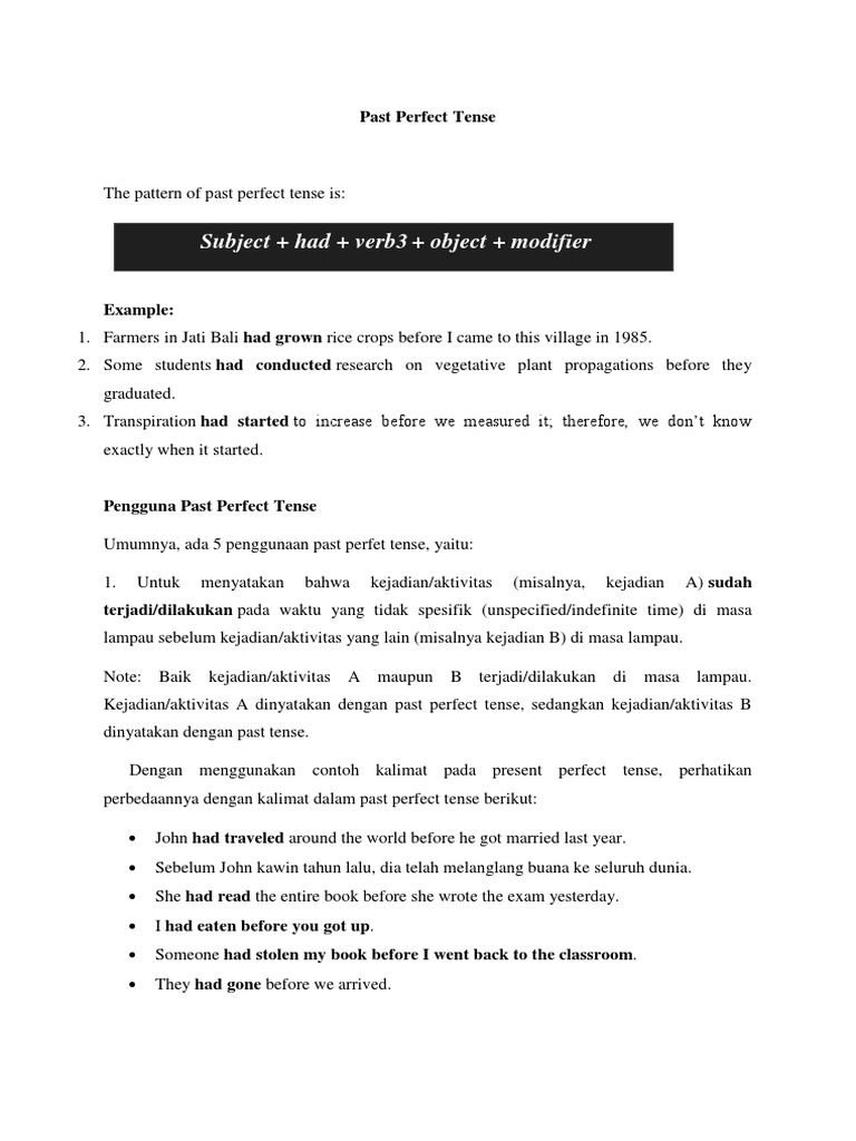 Past Perfect Tense | PDF | Grammatical Tense | Test Of English As A ...
